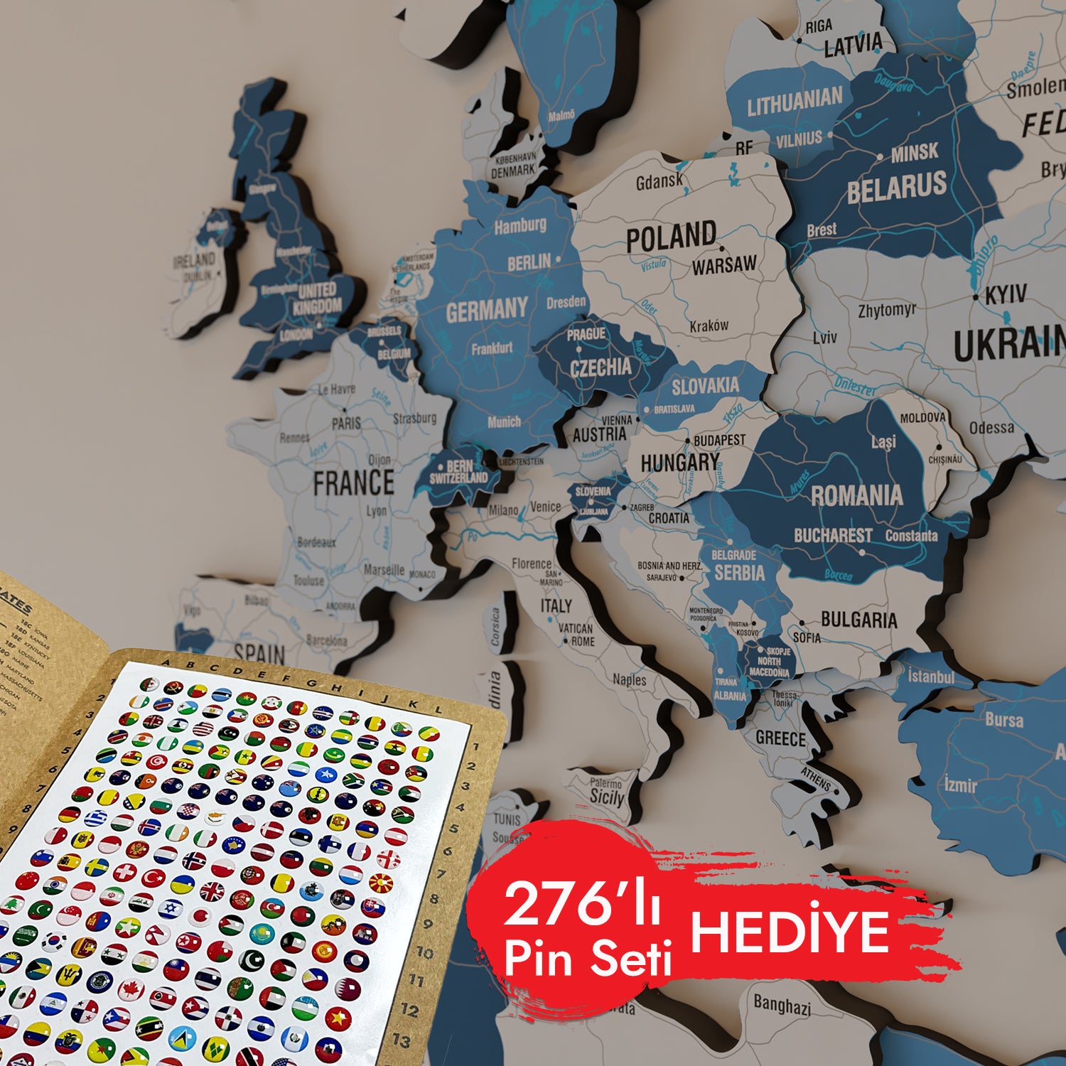 Navy Ahşap Dünya Haritası - 3D Ahşap Tablo – ColorfullWorlds